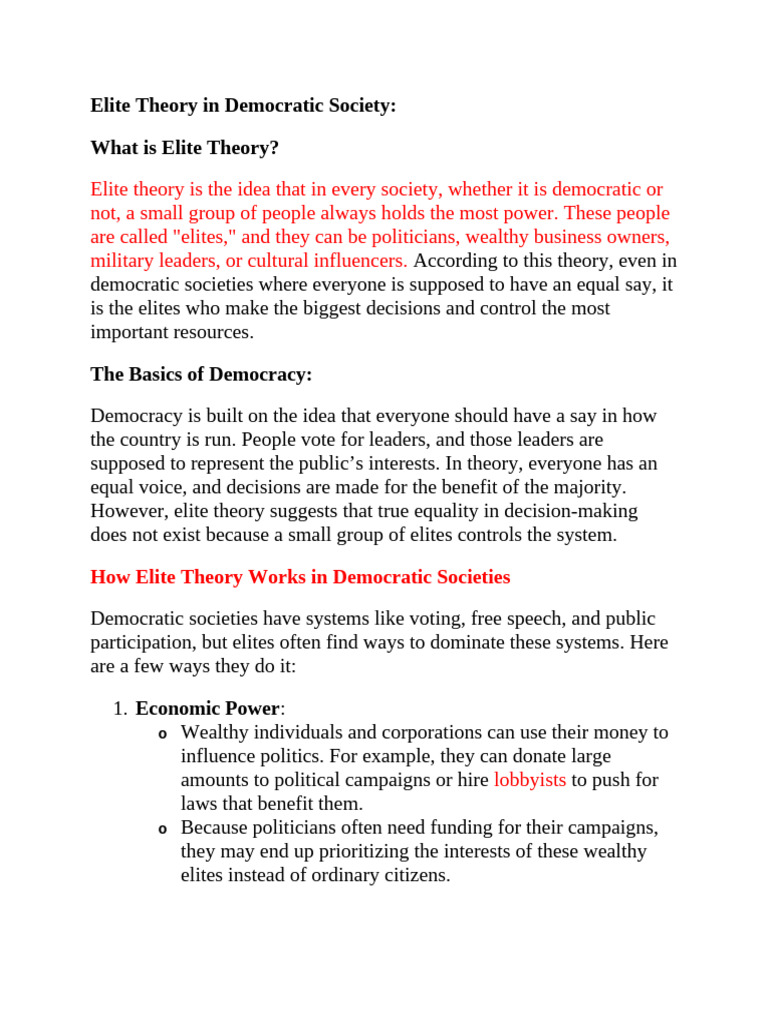 Elite Theory in Democratic Society | PDF | Democracy | Political Ideologies