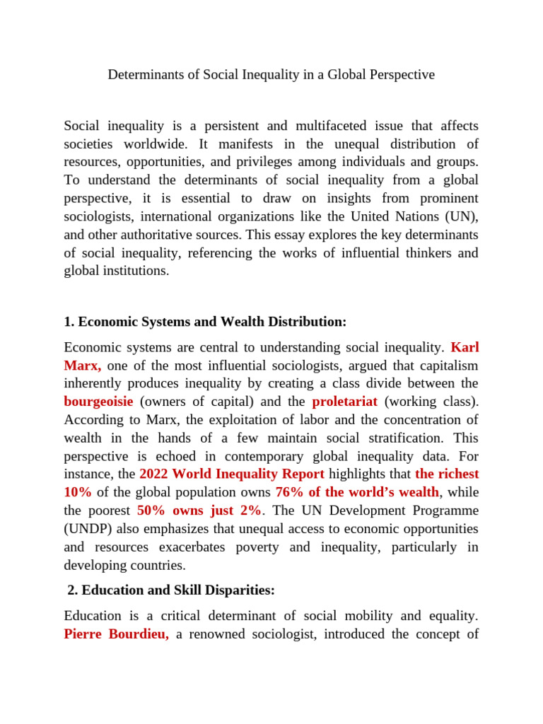 Determinants of Social Inequality in a Global Perspective | PDF ...