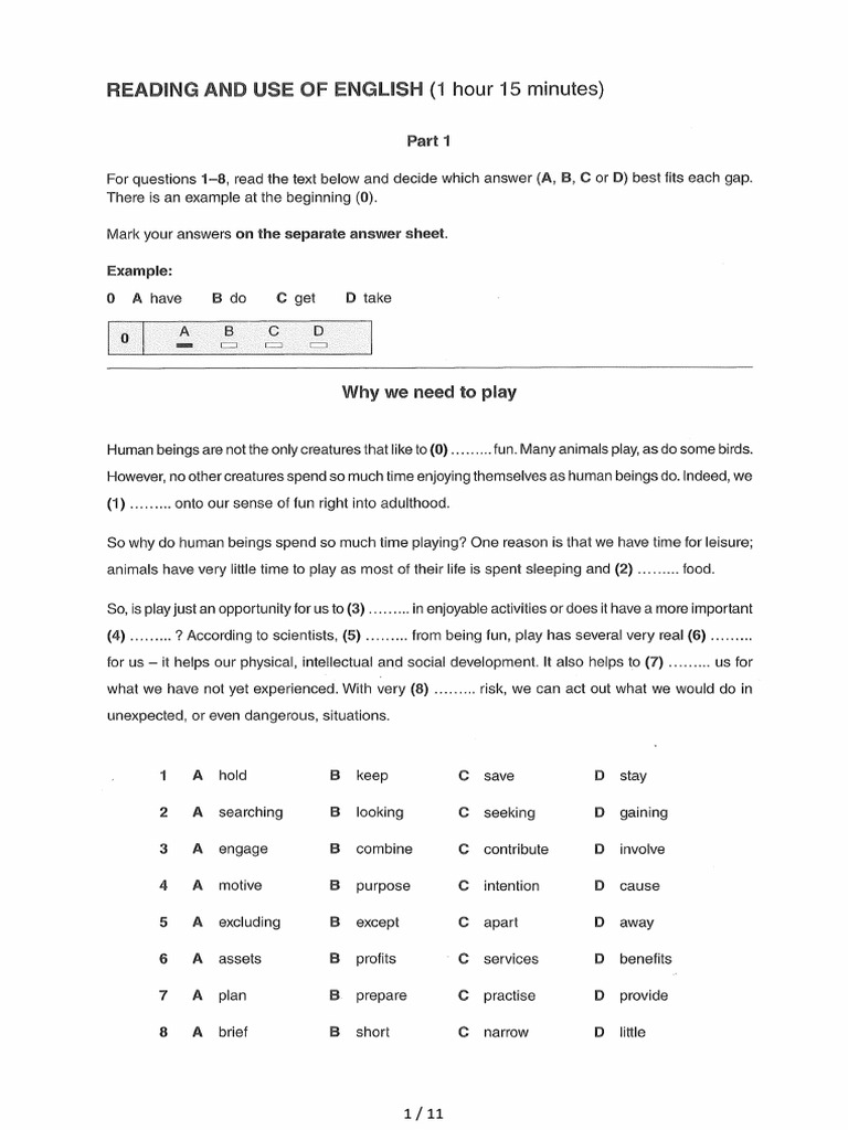 Reading and The Use of English All 7 Parts Without Answer Key | PDF