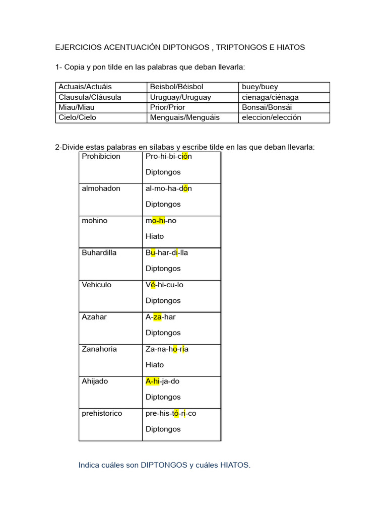 8184 20231011 Exercici Ejercicios Acentuacion Diptongos | PDF