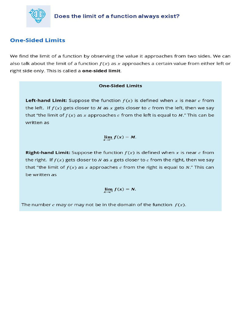 One Sided Limits | PDF