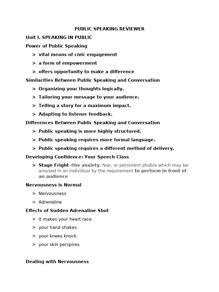Public Speaking Reviewer | PDF | Anxiety | Public Speaking