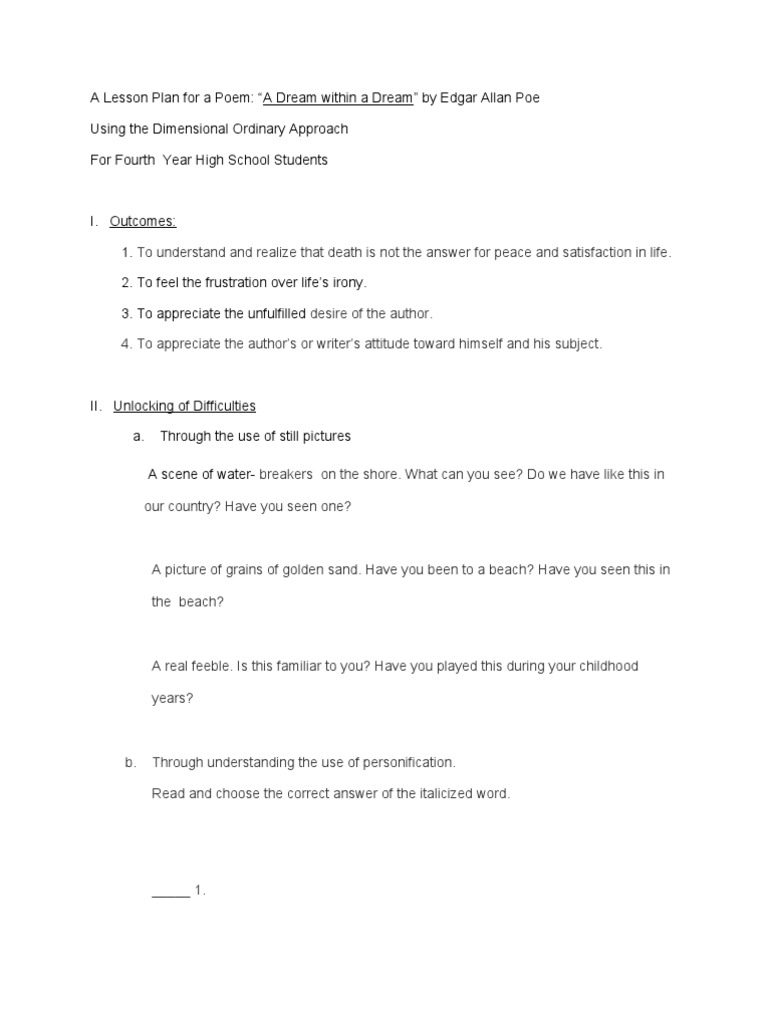 A Lesson Plan for a Poem | Lesson Plan | Motivation