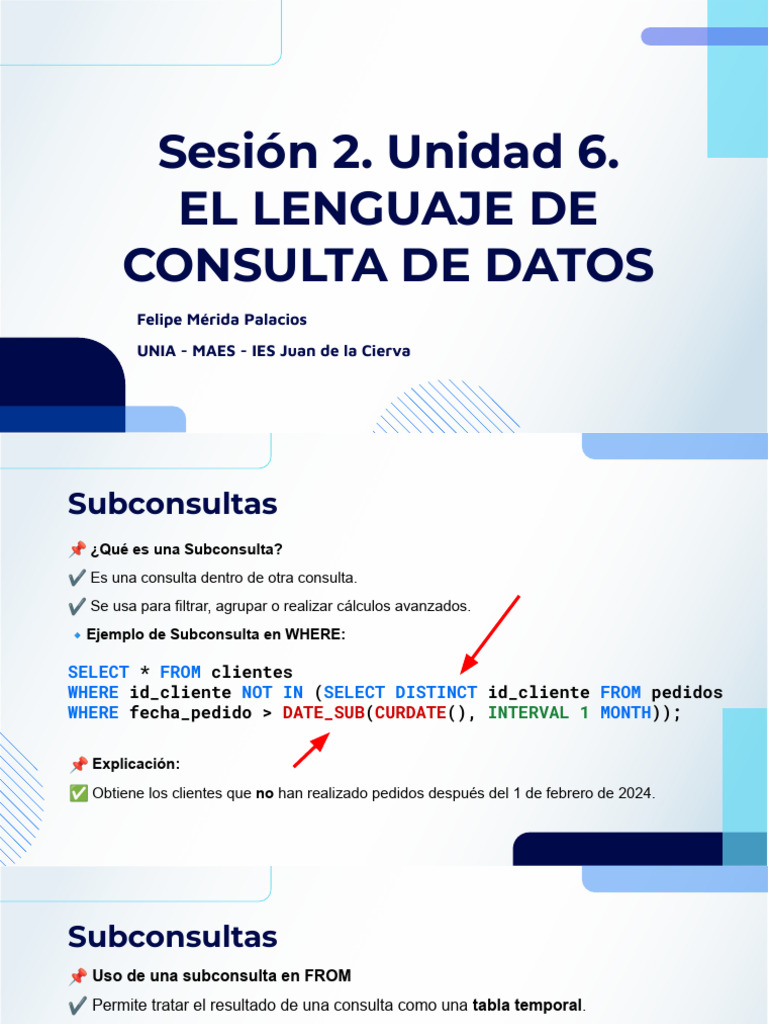 Sesion 2. El Lenguaje de Consulta de Datos_v2 | PDF | Bases de datos ...
