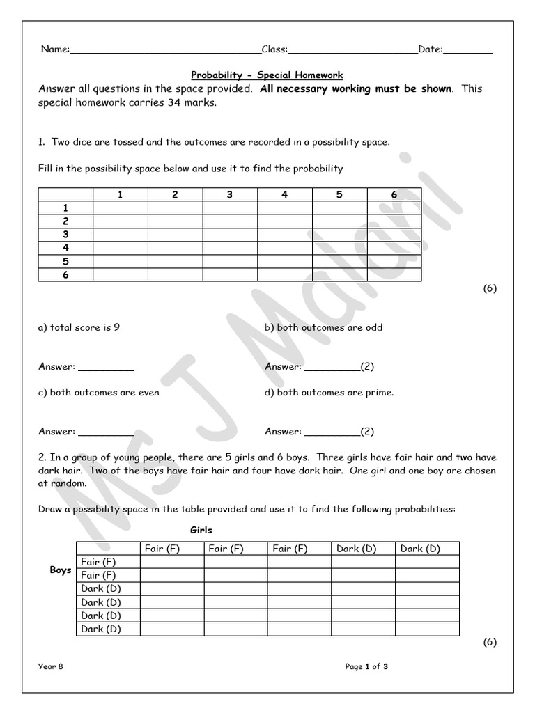 Probability Special Homework | PDF | Probability