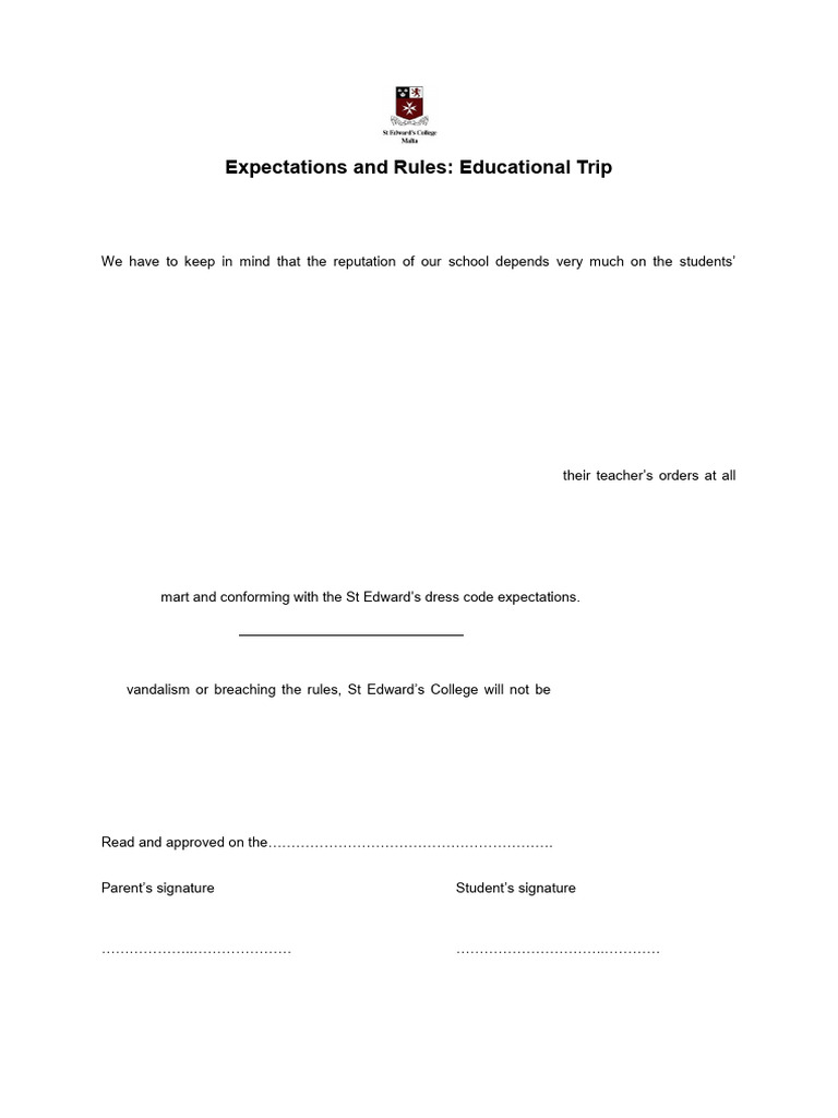 Educational Trip Rules and Expectations | PDF