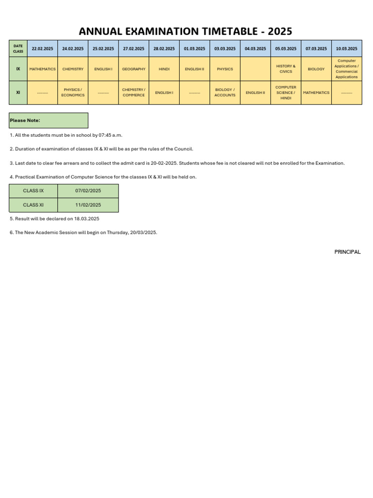 Annual Examination Timetable 2025 | PDF | Science