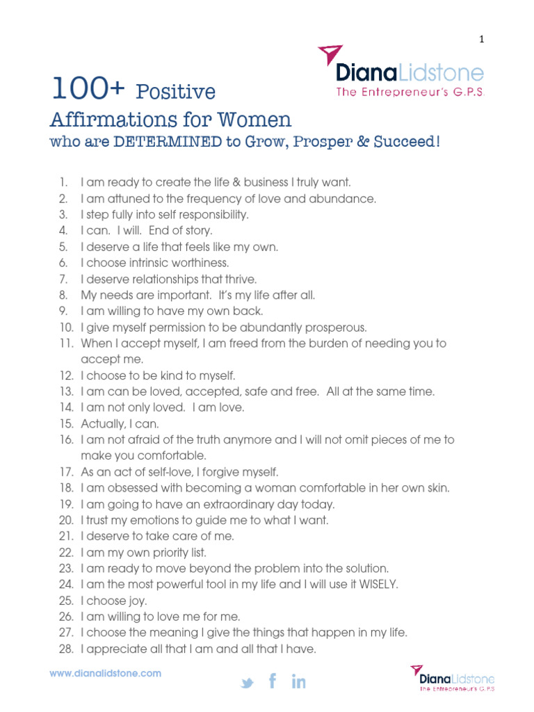 100 Positive Affirmations for Women | PDF | Wealth