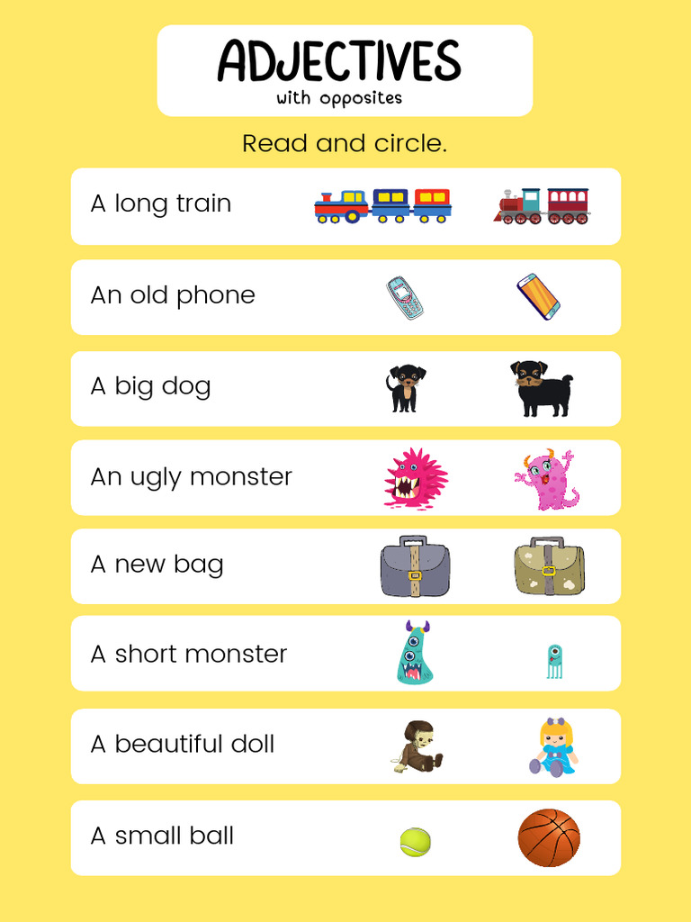 Simple Adjectives With Opposites English Worksheet | PDF