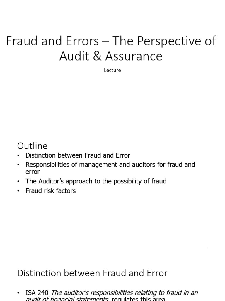 Lecutre 6 - Fraud and Errors | PDF | Audit | Financial Audit