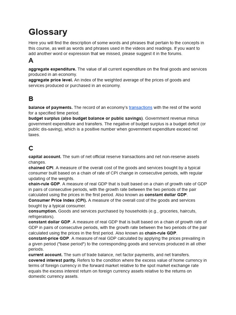 Economic Terms Glossary | PDF | Gross Domestic Product | Exchange Rate