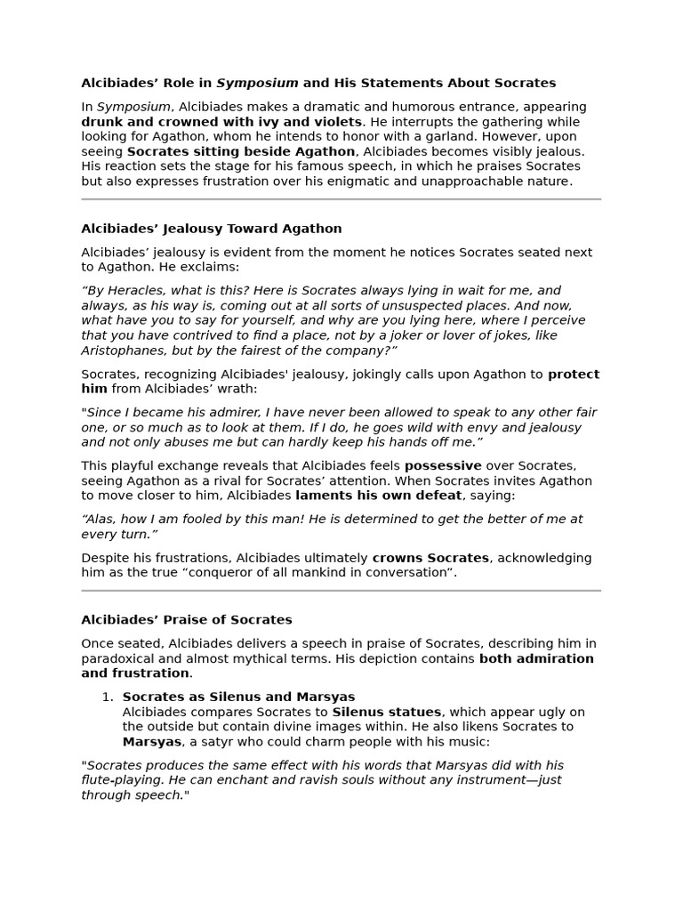 Alcibiades and Socrates in Symposium | PDF | Symposium (Plato) | Socrates