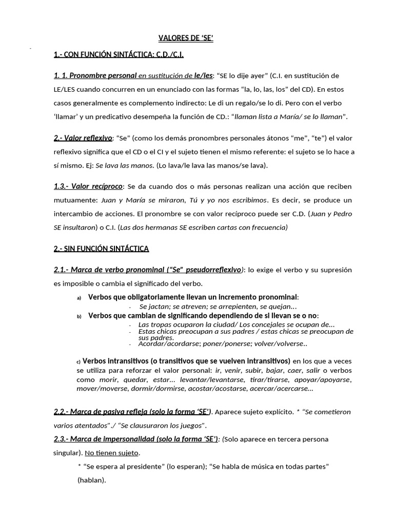 Uso Del Se | PDF | Pronombre | Verbo
