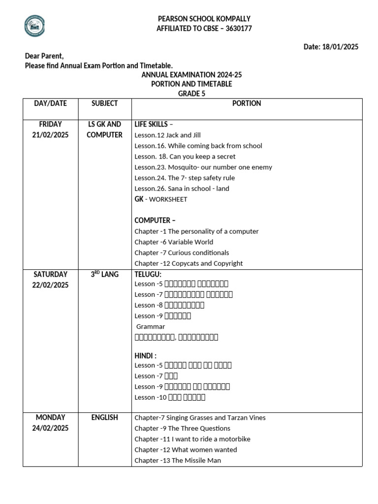 Conlib Grade5annualportionandtt2024-25 20250118162156 | PDF | Verb ...