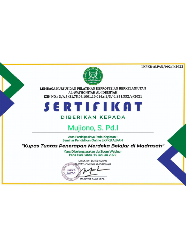 Sertifikat Pak Muji 6 | PDF
