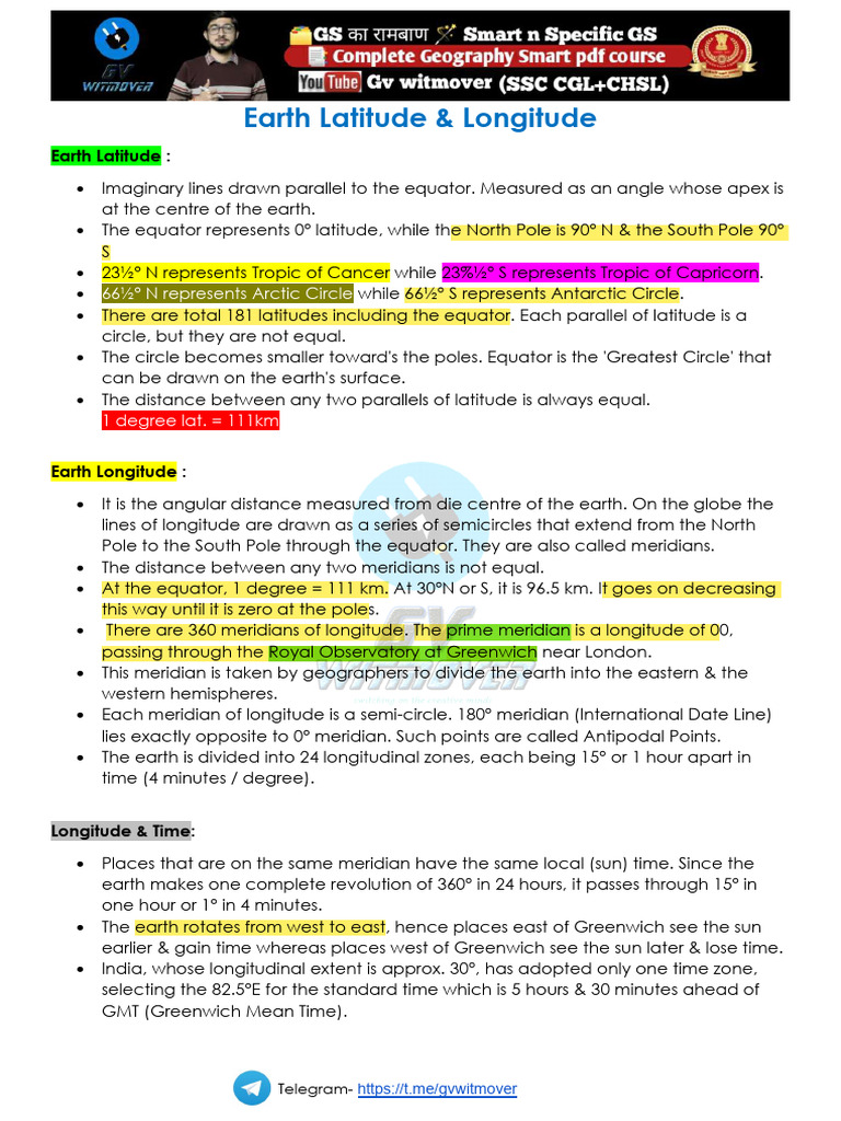 Geography DF GV Kaksha - 9 | PDF | Longitude | Equator