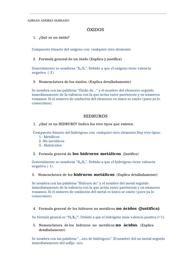 Óxidos y Hidruros: Definición y Nomenclatura | PDF