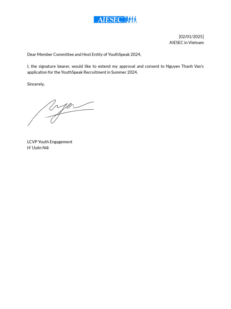 (HR Approval Letter) Nguyen Thanh Van - FHCMC - YE - YouthSpeak ...