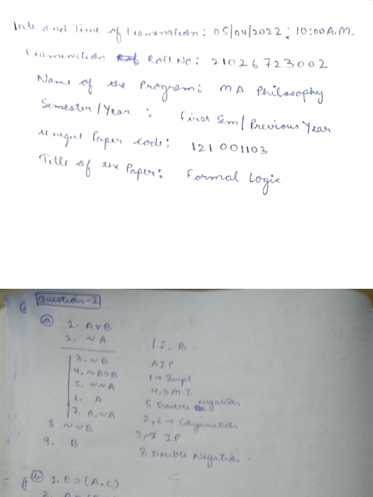Formal Logic Answersheet | PDF