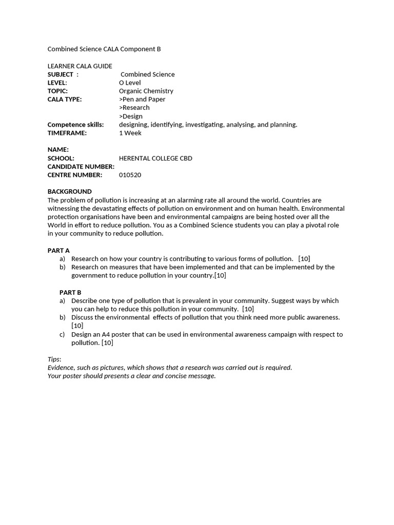 O Level Combined Science Pollution Project | PDF