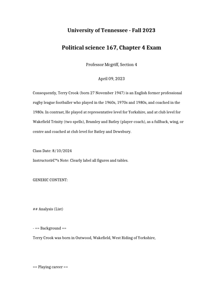 Political Science 167 Chapter 4 Exam | PDF | Rugby League | Rugby ...