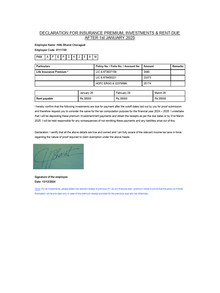 Future Declaration Form | PDF