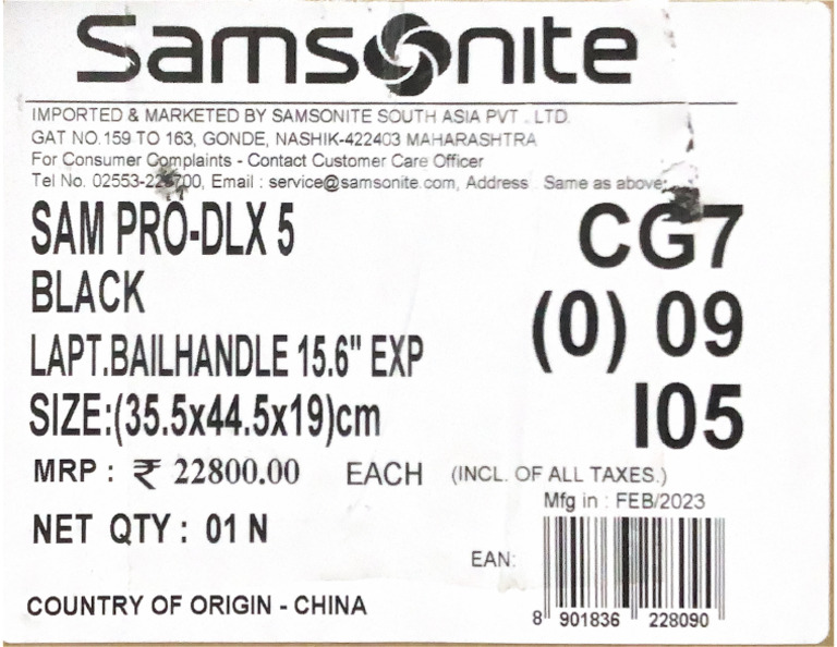 Samsonite Bag Invoice | PDF