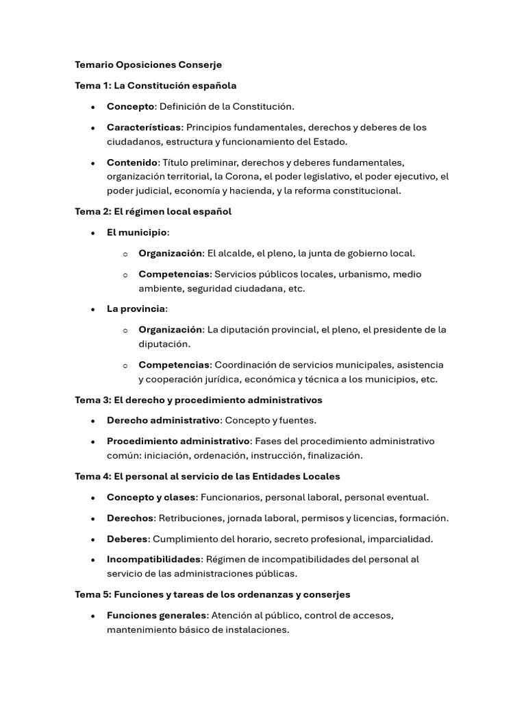 Temario Oposiciones Conserje | PDF | Gobierno local | Gobierno