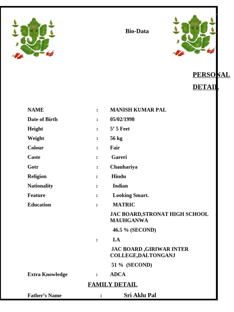 Manish Kumar Pal's Bio-Data | PDF