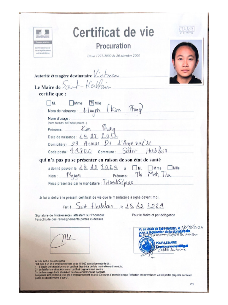 Certificat de Vie | PDF