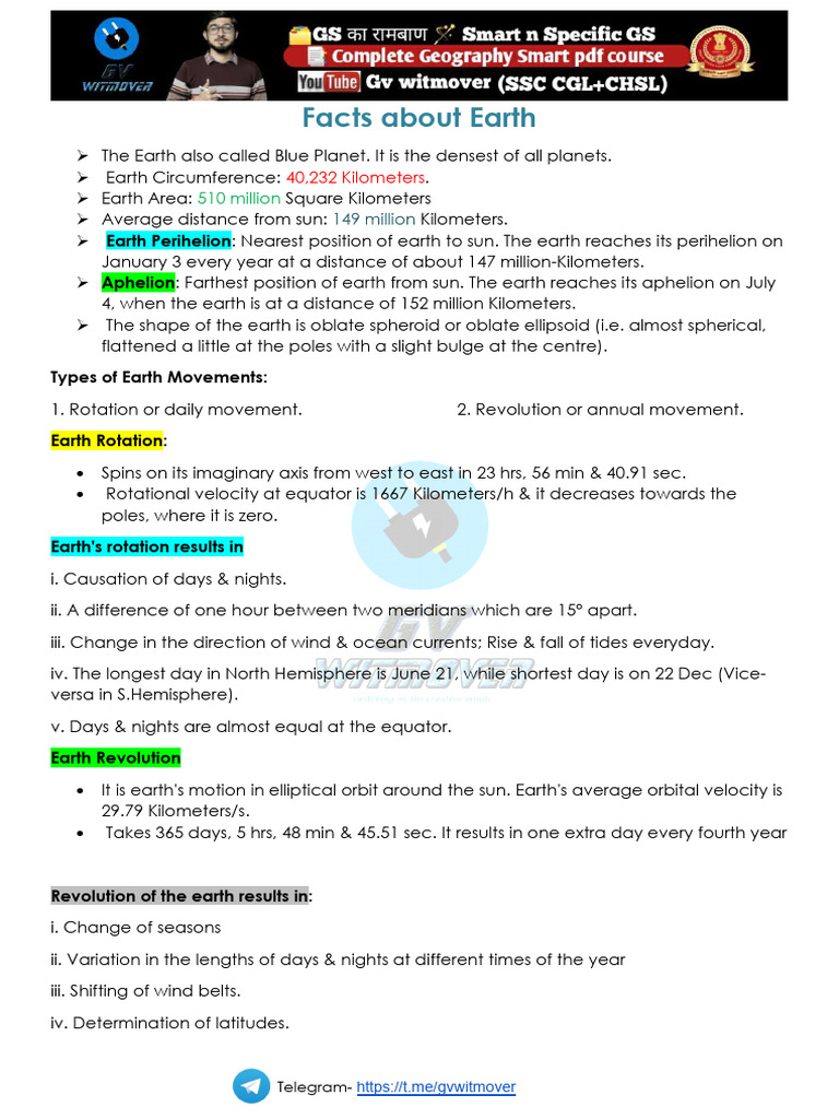 Earth Facts: Movements and Measurements | PDF