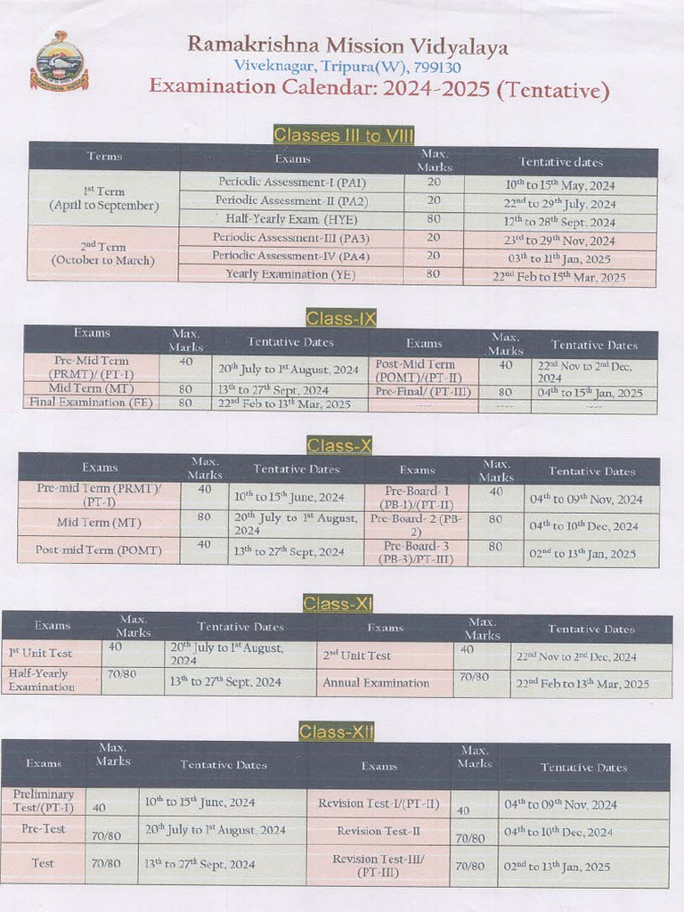 Examination Calendar 2024 25 | PDF