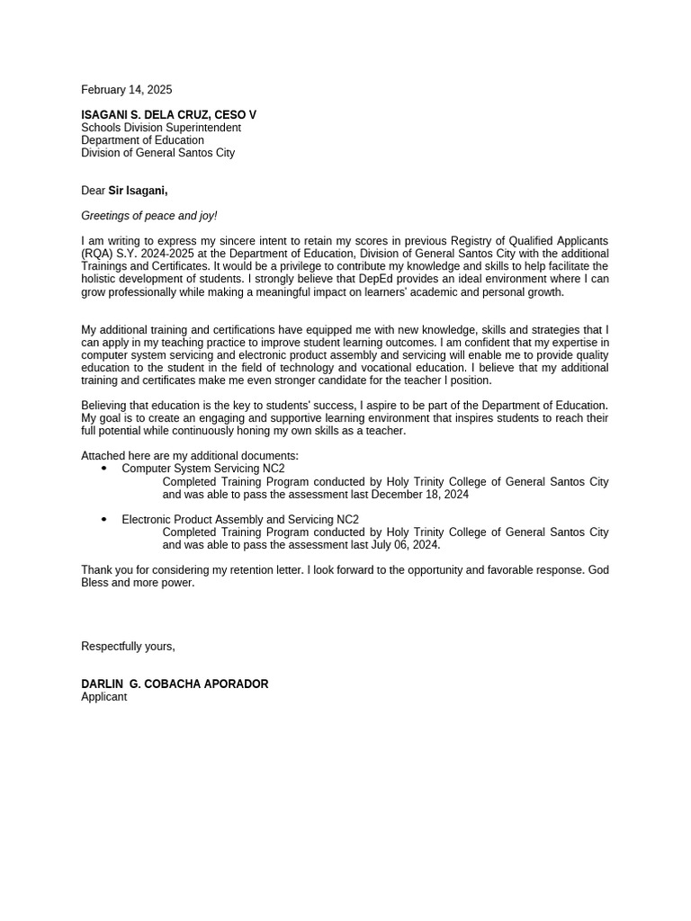 Retention Request for Teaching Position | PDF