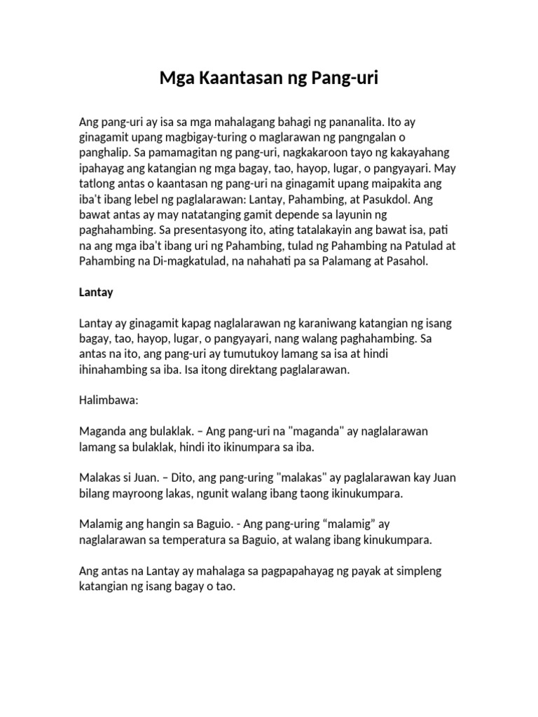 Mga Kaantasan NG Pang | PDF