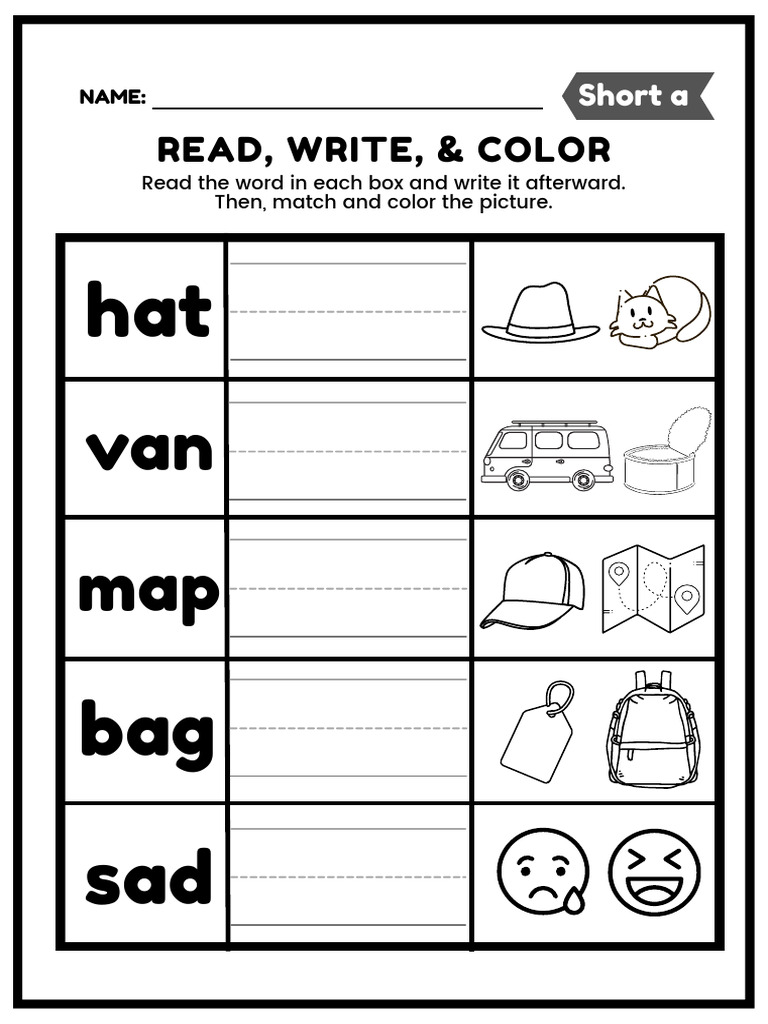 Read, Write, and Color Worksheet | PDF