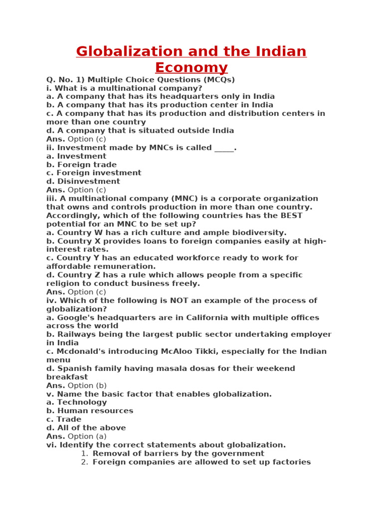 Globalization and The Indian Economy | PDF | Multinational Corporation | Globalization