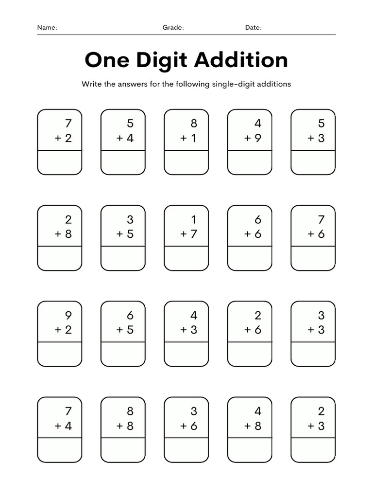 One Digit Addition Set of Worksheets | PDF