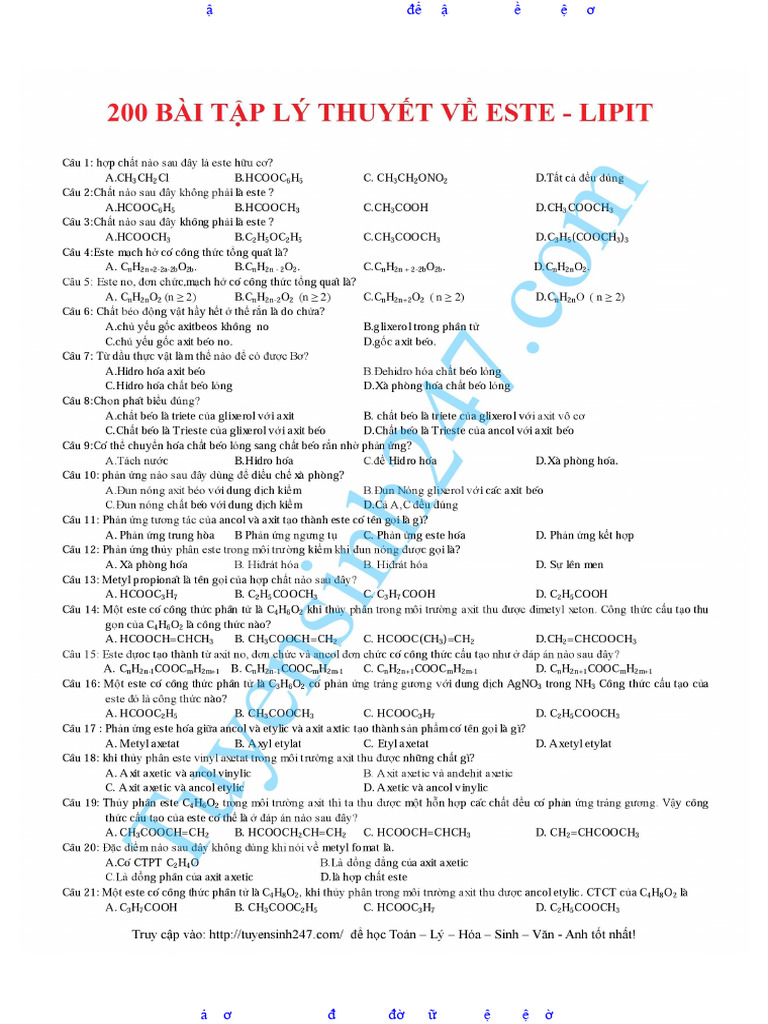 200 Bai Tap Ly Thuyet Este Lipit | PDF