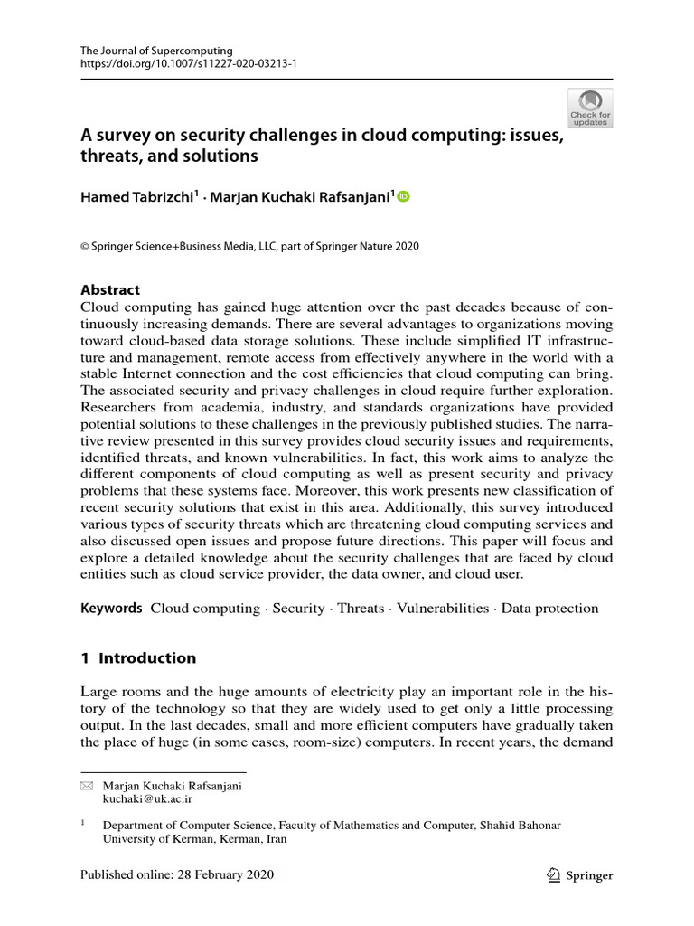 10.1007@s11227 020 03213 1 | PDF | Cloud Computing | Security