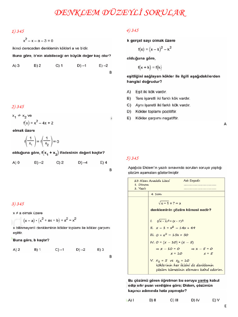 İkinci Dereceden Denklem | PDF