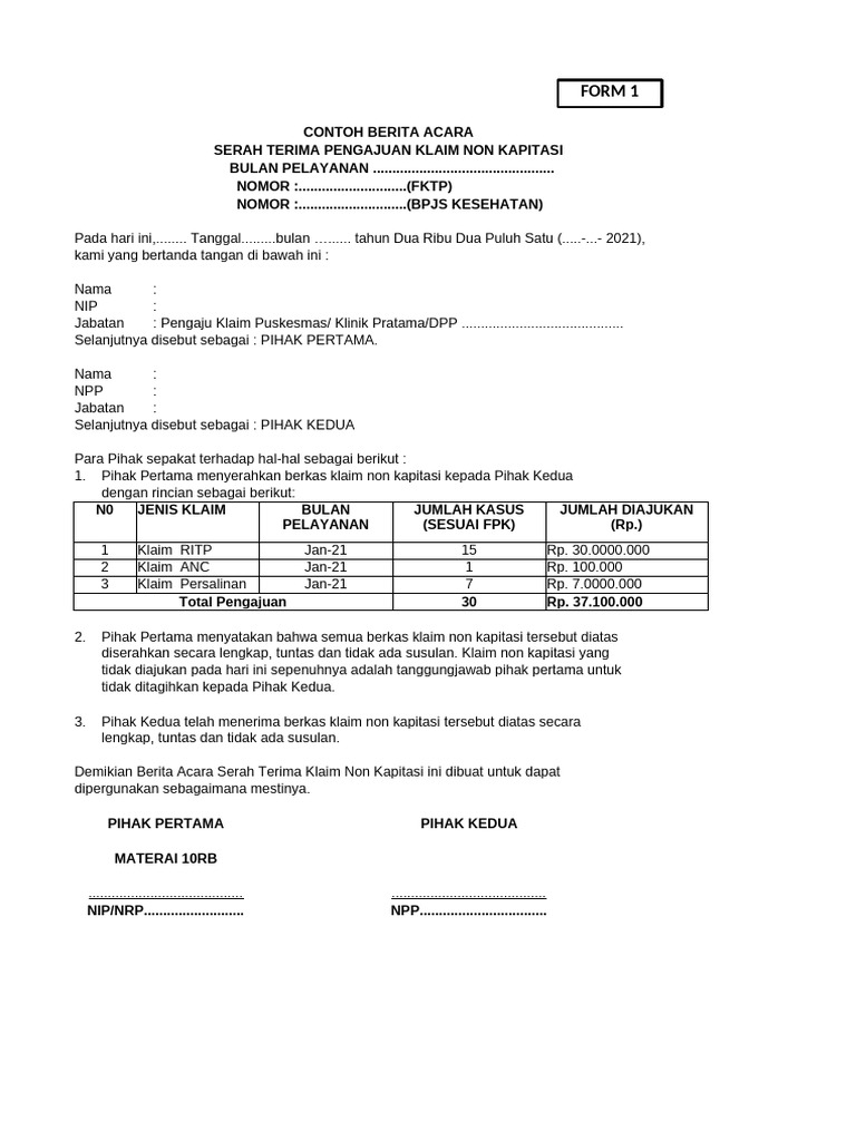 Form Klaim Non Kapitasi Print | PDF