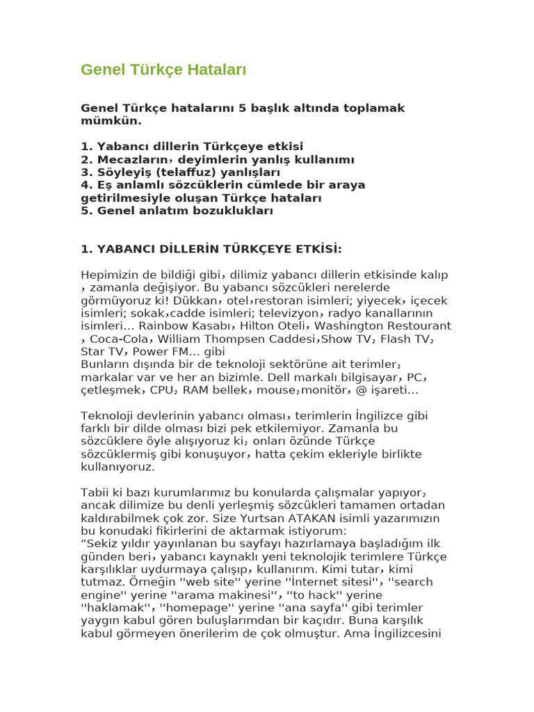 Genel Türkçe Hataları | PDF