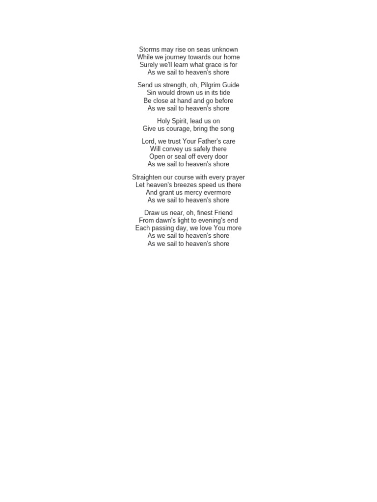 Sailing to Heaven's Shore Lyrics | PDF
