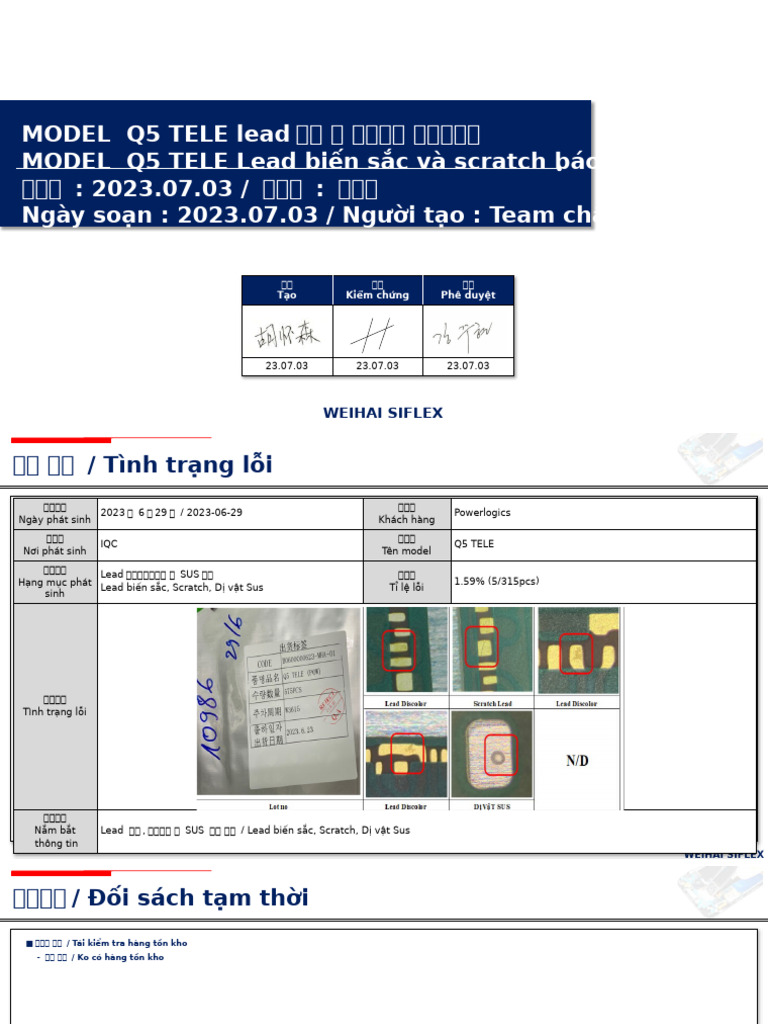 2023.07.03 Q5 TELE Lead변색 및 스크러치 개선보고서 Báo Cáo Cải Tiến Scratch Và Biến ...