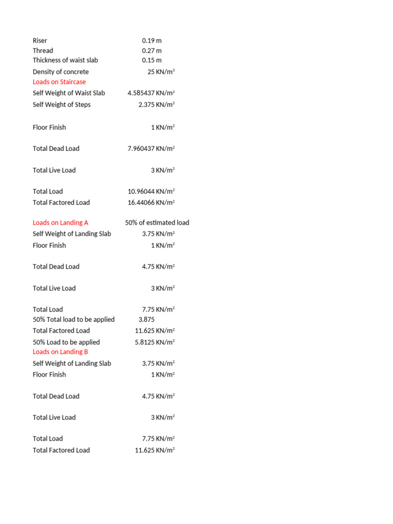 Staircase Load Calculations and Analysis | PDF