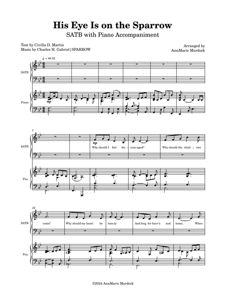 His Eye Is On The Sparrow | PDF