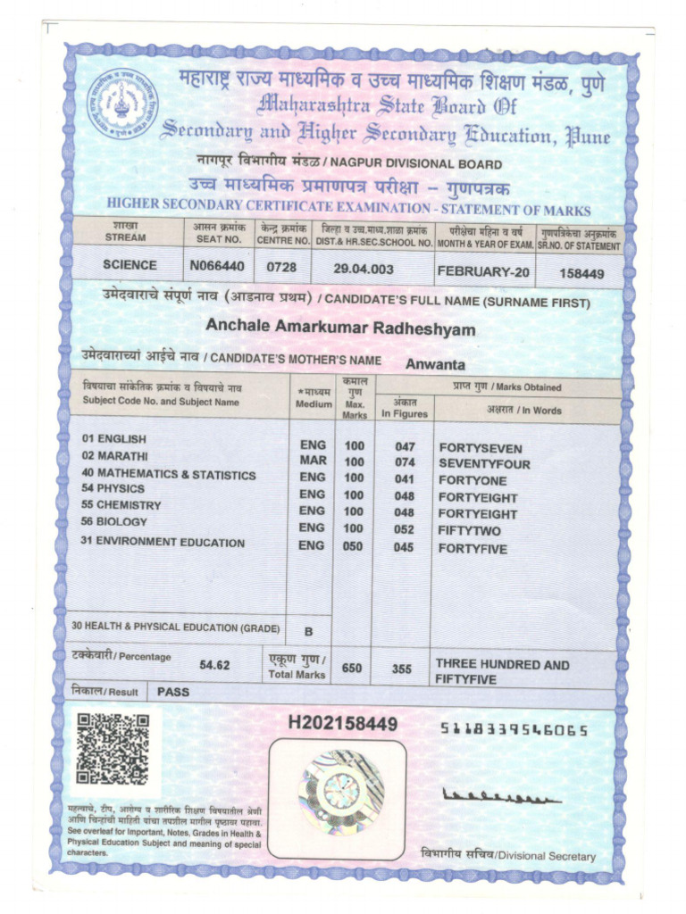 12 TH Marksheet | PDF