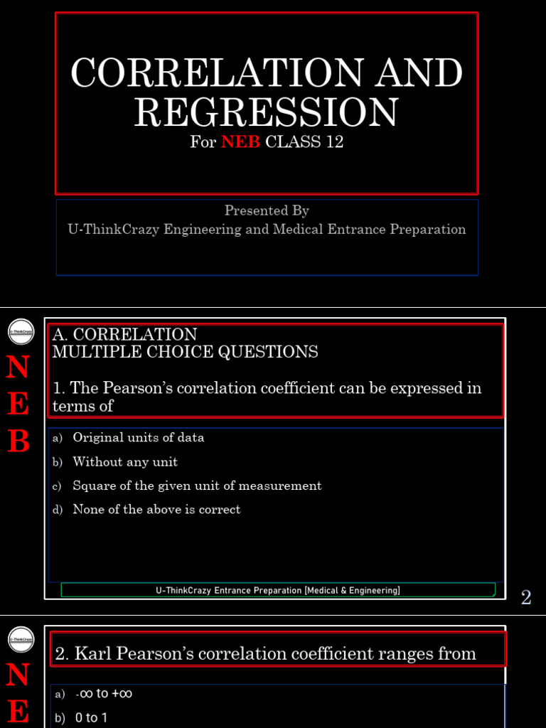Correlation and Regression MCQs for NEB 12 | PDF | Multivariate ...