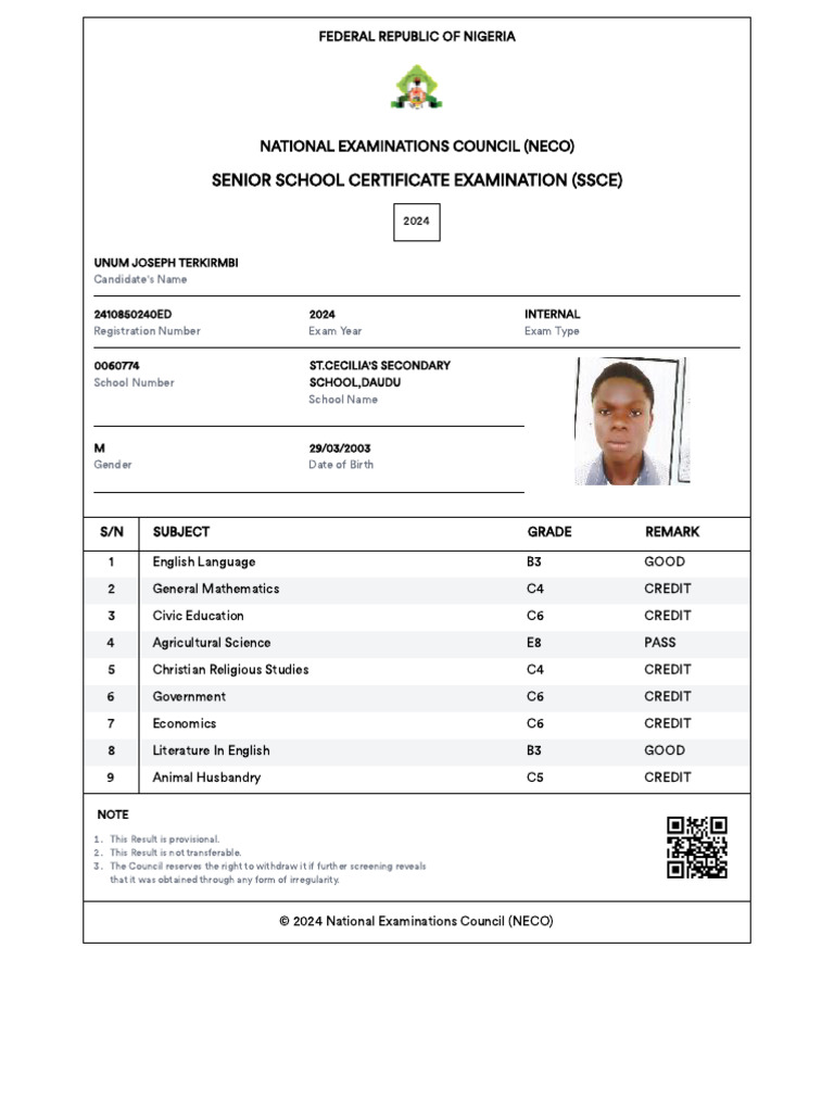 My Neco Result | PDF