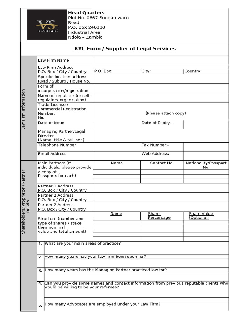 KYC Form for Legal Service Vendors | PDF